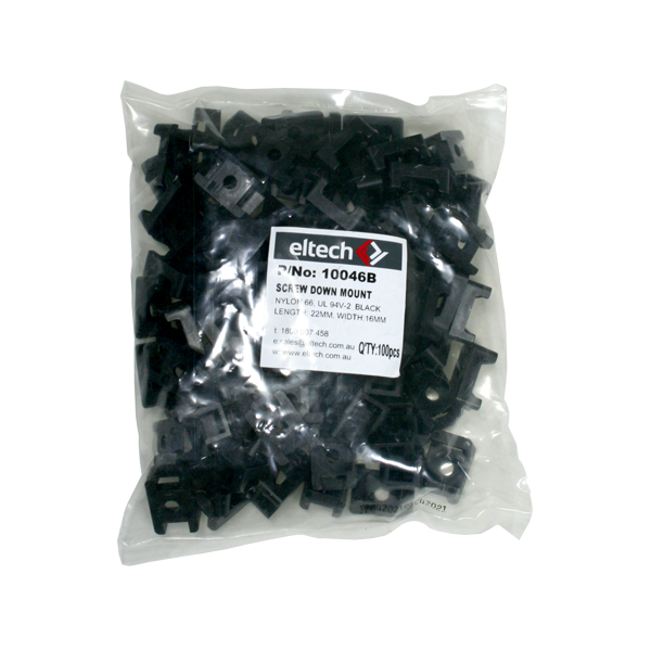 Screw Down Saddle Type Mounts 23 X 16mm 5.0mm screw - Black - Eltech