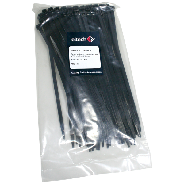 Nylon Cable Tie 300 X 7.2mm UV Stabilised Black - Eltech