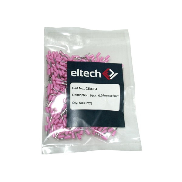 Single Cord End Ferrule 0.34mm x 6mm Pink - Eltech