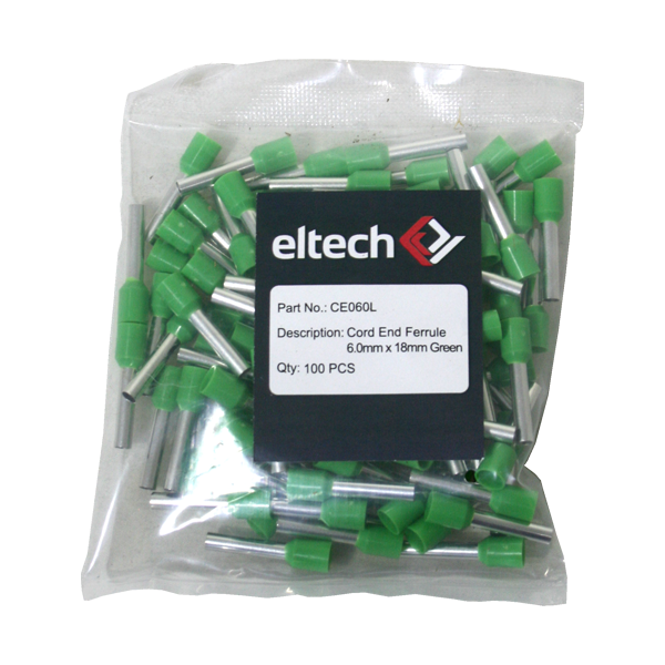 Single Cord End Ferrule 6.0mm x 18mm Green - Eltech
