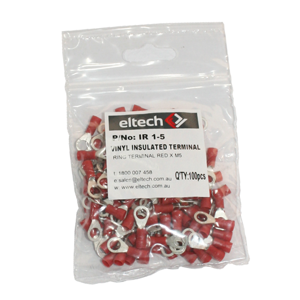 Pre-Insulated Ring Terminal - Single - Red M5 - Eltech
