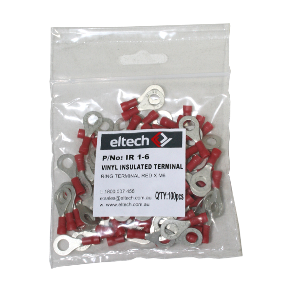 Pre-Insulated Ring Terminal - Single - Red M6 - Eltech
