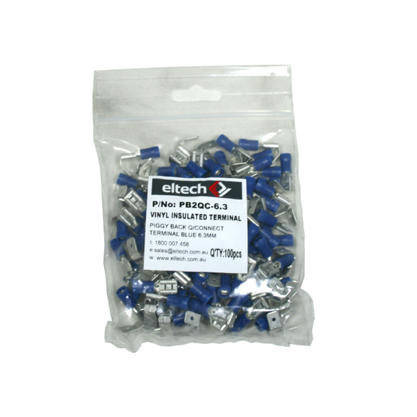 Pre-Insulated Quick Connectors - Piggy Back - Blue 6.3mm - Eltech