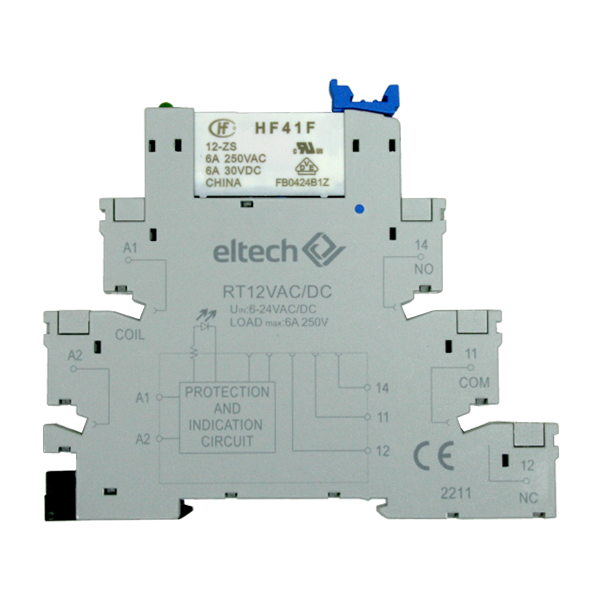 Single Pole Relay & Base 6 Amp 12V AC/DC - Screw Clamp Terminal - Eltech