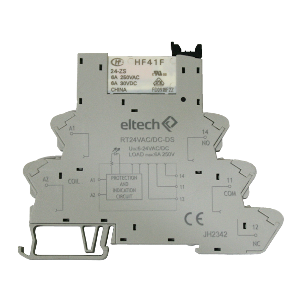 Single Pole Relay & Base 6 Amp 24V AC/DC - Push In Terminal - Eltech