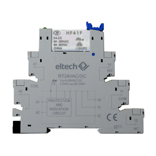 Single Pole Relay & Base 6 Amp 24V AC/DC - Screw Clamp Terminal - Eltech