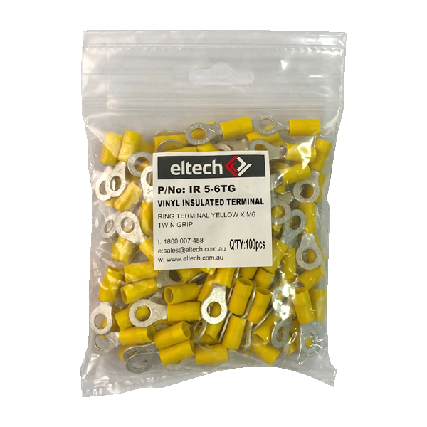 Pre-Insulated Ring Terminal - Twin - Yellow M6 - Eltech
