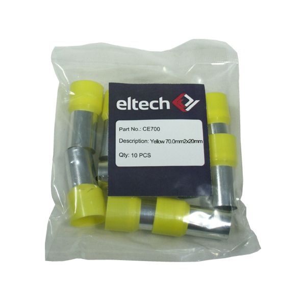 Single Cord End Ferrule 70mm x 20mm Yellow - Eltech