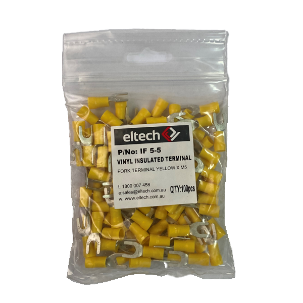 Pre-Insulated Fork Terminal - Single - Yellow M5 - Eltech