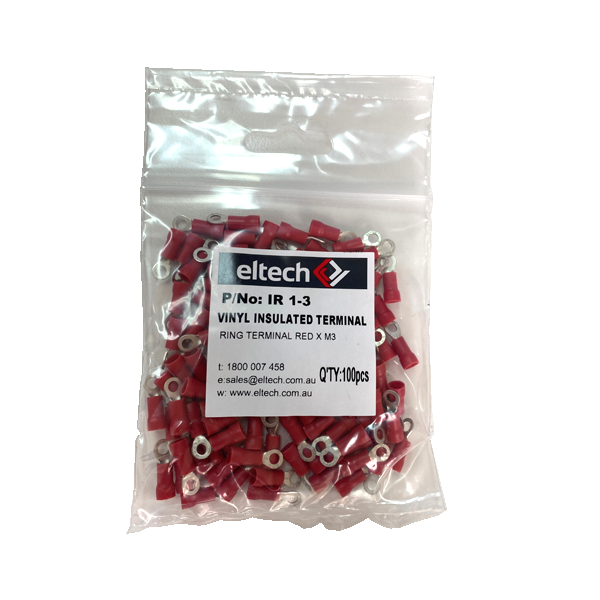 Pre-Insulated Ring Terminal - Single - Red M3 - Eltech