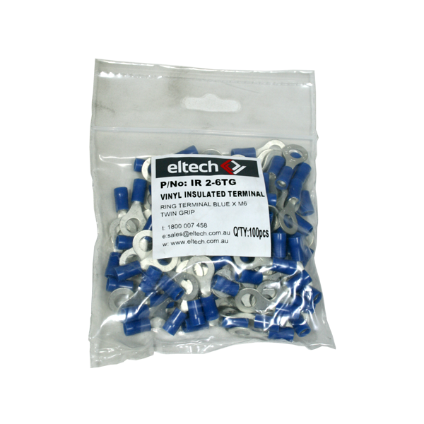 Pre-Insulated Ring Terminal - Twin - Blue M6 - Eltech