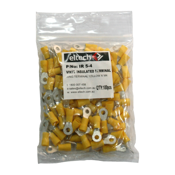 Pre-Insulated Ring Terminal - Single - Yellow M4 - Eltech