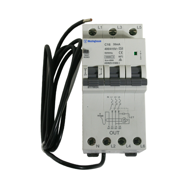 RCBO 20A 30mA 3P C Curve 10kA Chassis Mount - Eltech